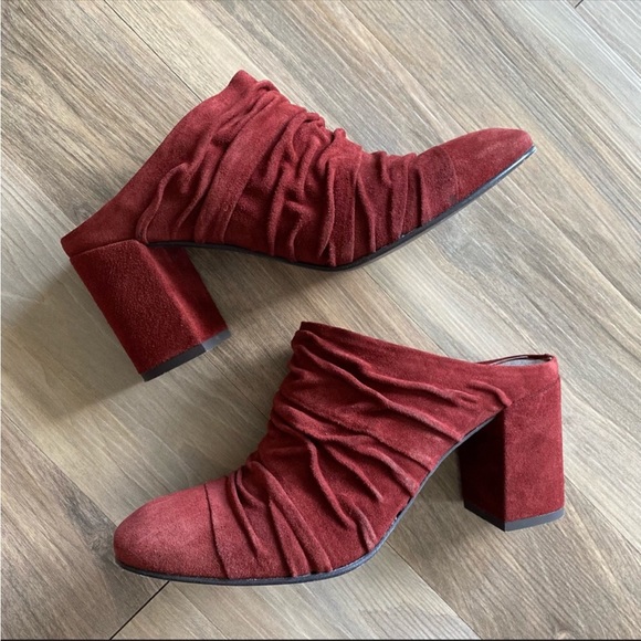 COCLICO | Shoes | Coclico Red Suede Block Heel Mules Heels Slides Clogs ...